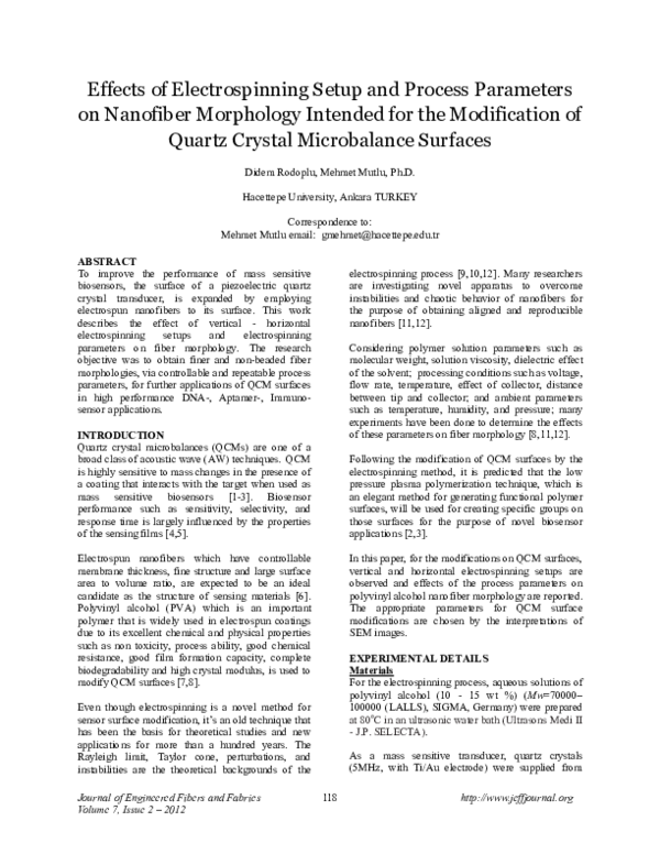 (PDF) Effects of Electrospinning Setup and Process Parameters on ...