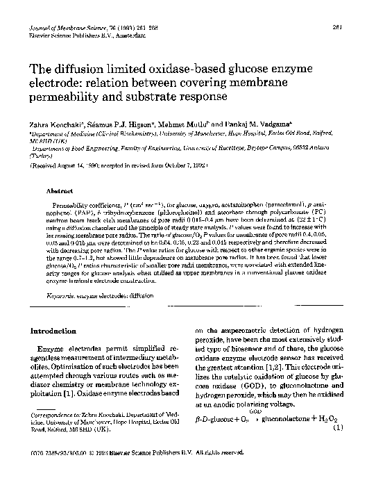 (PDF) The diffusion limited oxidase-based glucose enzyme electrode ...