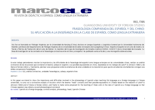 (PDF) FRASEOLOGÍA COMPARADA DEL ESPAÑOL Y DEL CHINO: SU APLICACIÓN A LA ENSEÑANZA EN LA CLASE DE ...
