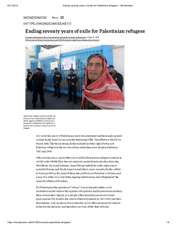 (PDF) Ending seventy years of exile for Palestinian refugees