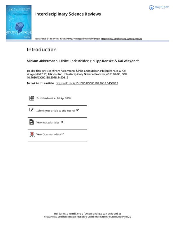 (PDF) Interdisciplinary Science Reviews Introduction