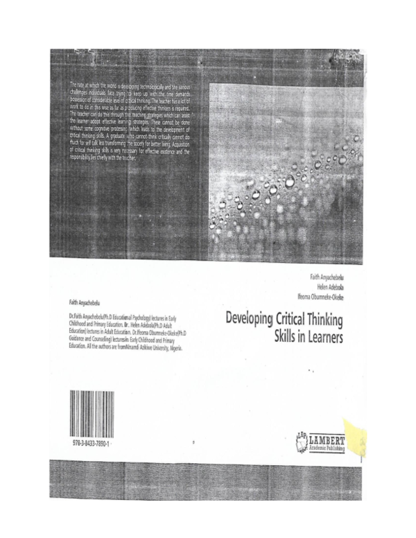 (PDF) DEVELOPING CRITICAL THINKING SKILLS IN LEARNERS