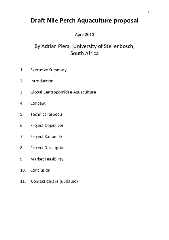 (DOC) Draft Nile Perch Aquaculture proposal