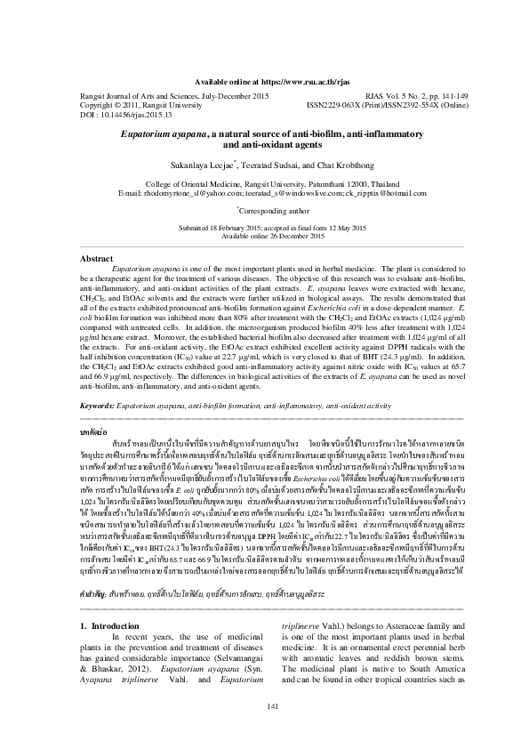 (PDF) Eupatorium ayapana, a natural source of anti-biofilm, anti ...