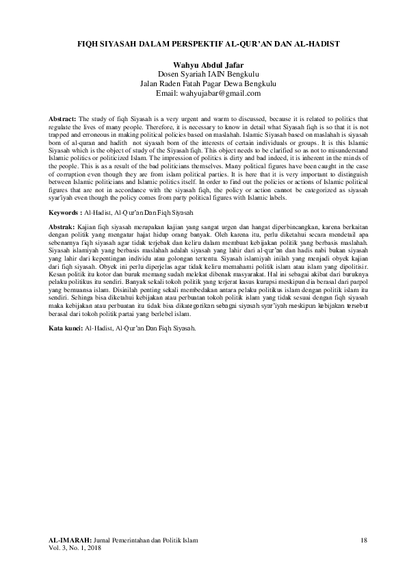 (PDF) FIQH SIYASAH DALAM PERSPEKTIF AL-QUR'AN DAN AL-HADIST