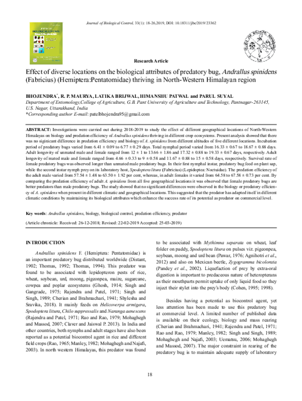 (PDF) Effect of diverse locations on the biological attributes of ...