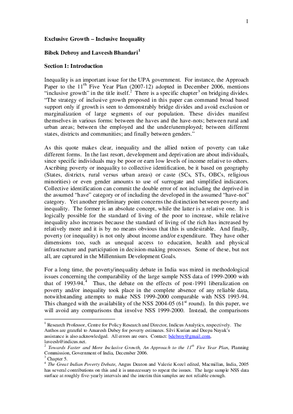 (PDF) Exclusive Growth, Inclusive Inequality