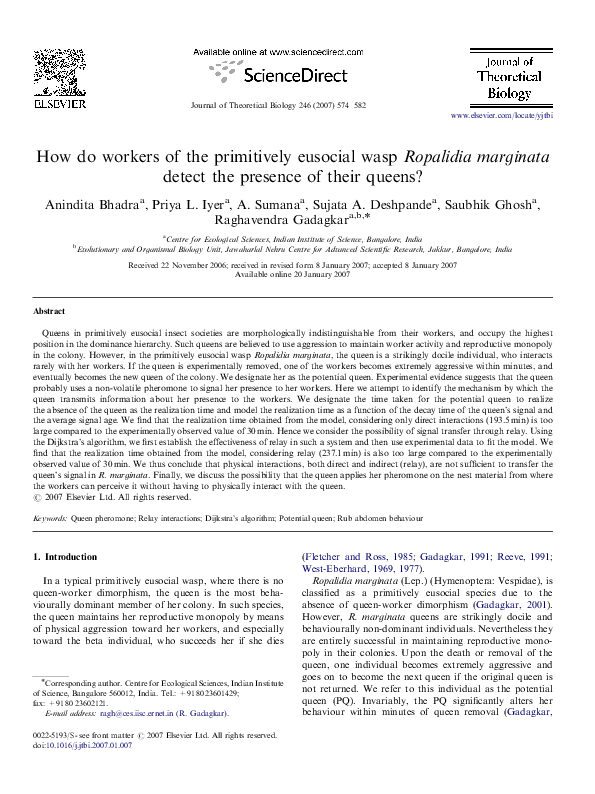 (PDF) How do workers of the primitively eusocial wasp Ropalidia ...