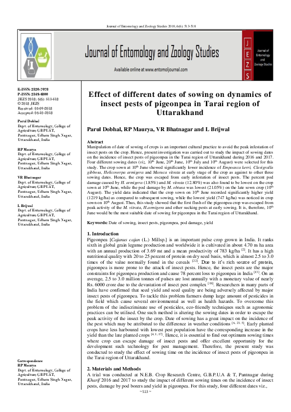 Pdf Effect Of Different Dates Of Sowing On Dynamics Of Insect Pests
