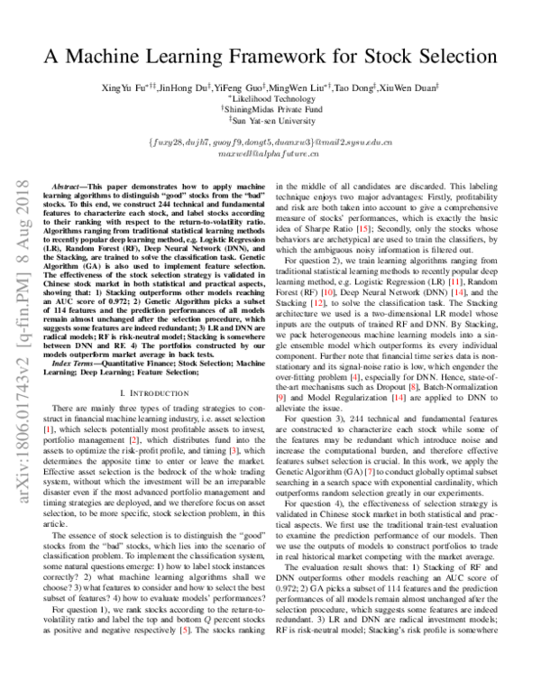 (PDF) A Machine Learning Framework for Stock Selection