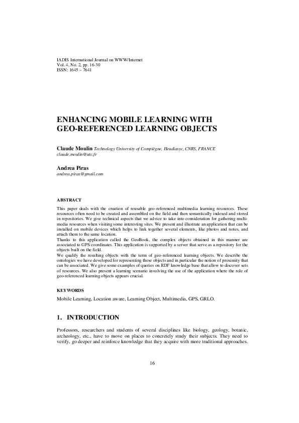 (PDF) Enhancing Mobile Learning with Geo-Referenced Learning Objects