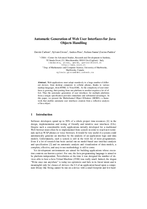 (PDF) Automatic Generation of Web User Interfaces for Java Objects Handling