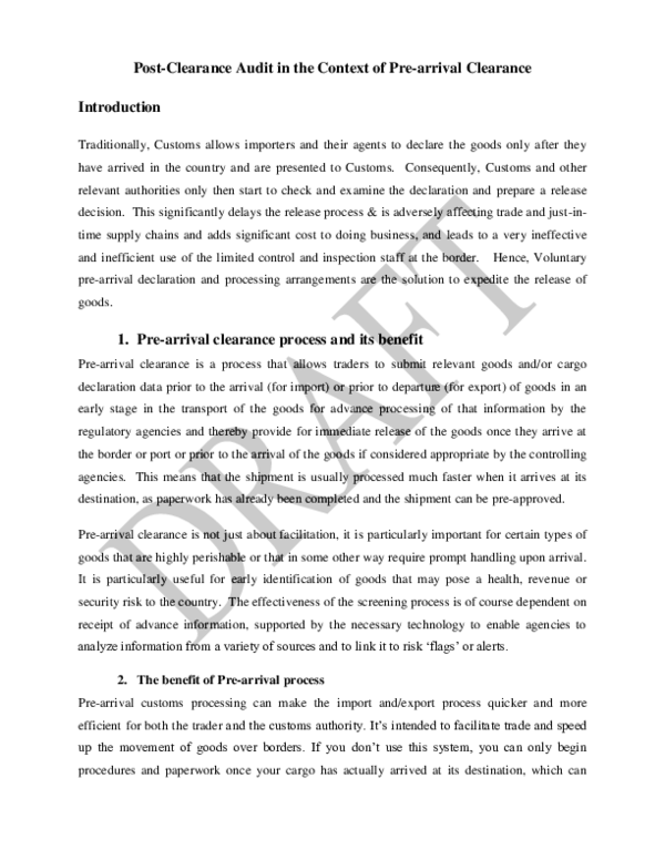 (DOC) Post-Clearance Audit in the Context of Pre-arrival Clearance