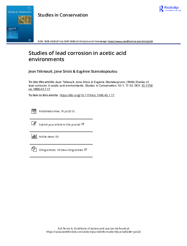 (PDF) Studies of lead corrosion in acetic acid environments