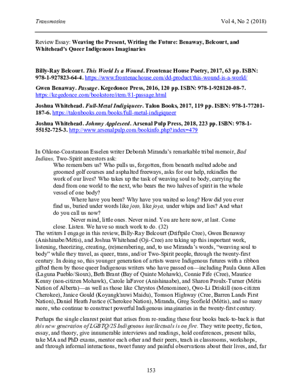 (PDF) Review Essay Weaving the Present Writing the Future Benaway ...