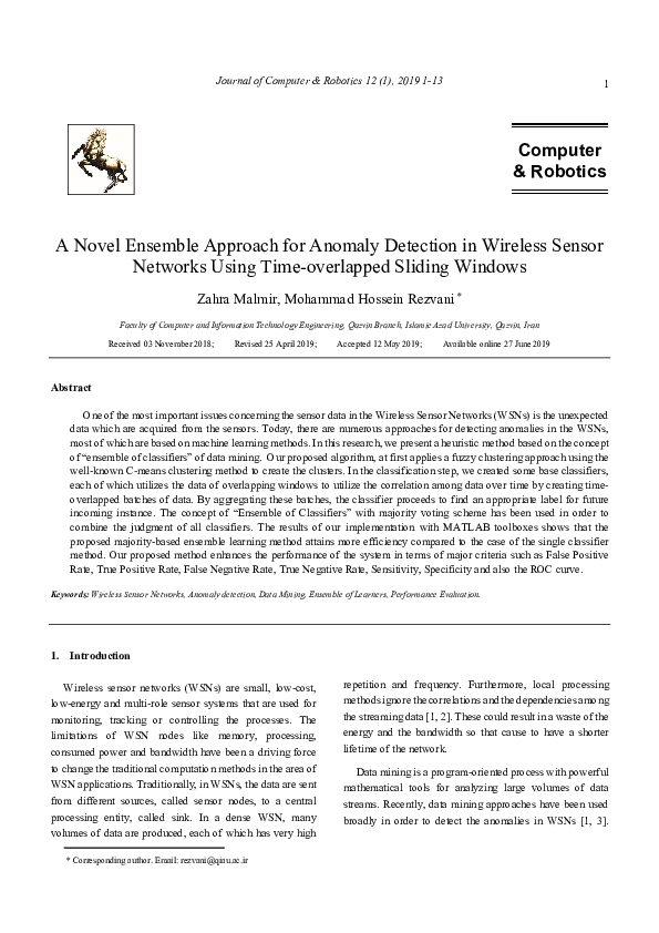 (PDF) A Novel Ensemble Approach for Anomaly Detection in Wireless Sensor Networks Using Time ...