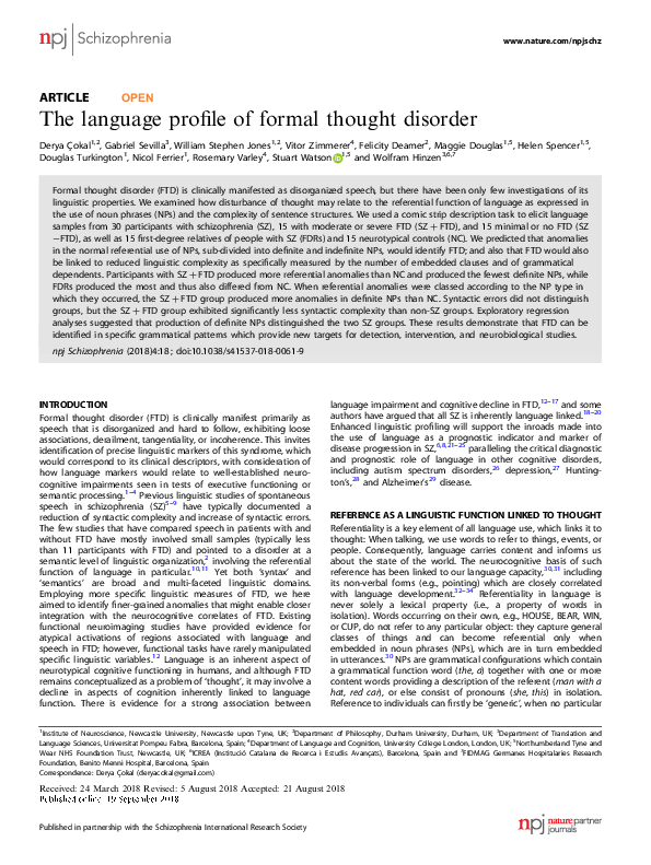 (PDF) The language profile of formal thought disorder