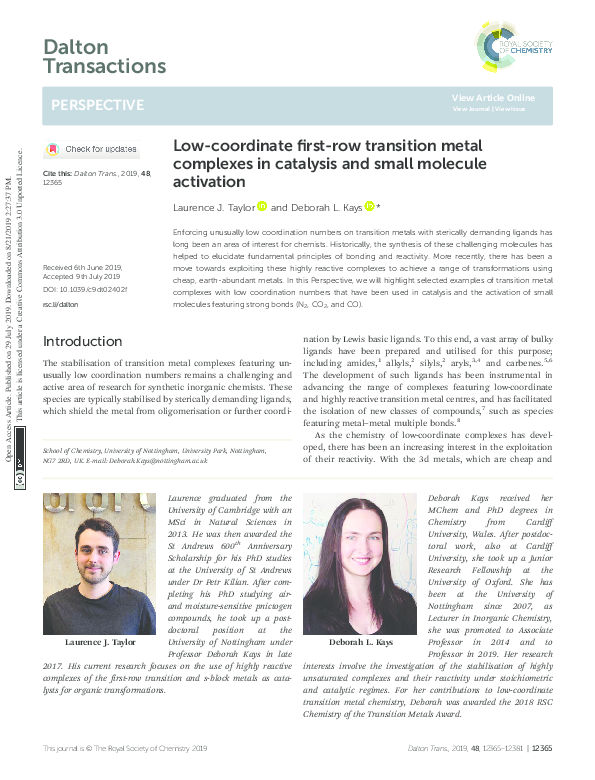 (PDF) Low-coordinate first-row transition metal complexes in catalysis ...