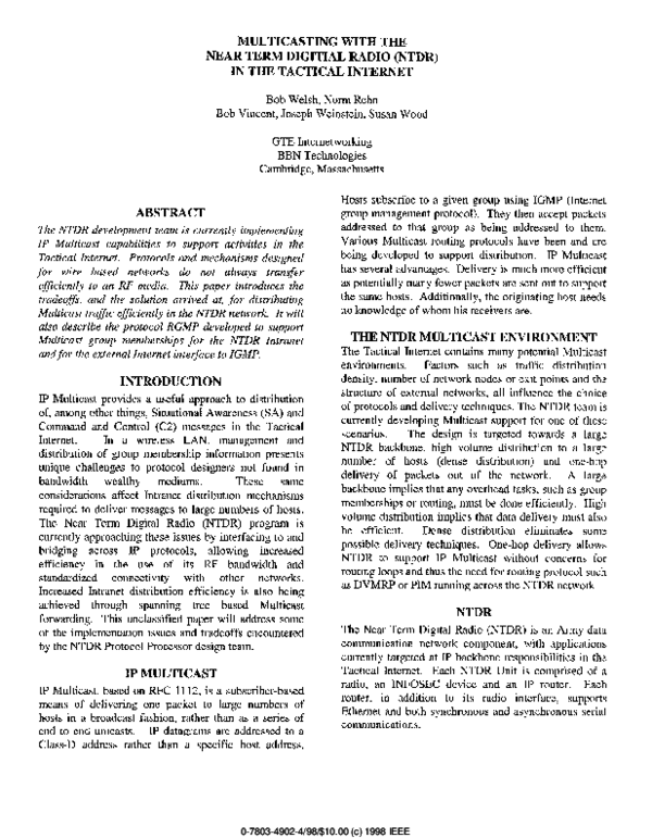 (PDF) Multicasting with the near term digital radio (NTDR) in the ...