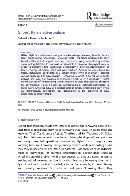 (PDF) Gilbert Ryle's adverbialism