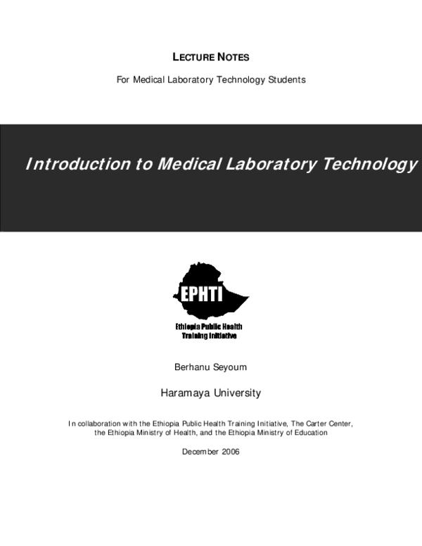 (PDF) LECTURE NOTES Introduction to Medical Laboratory Technology