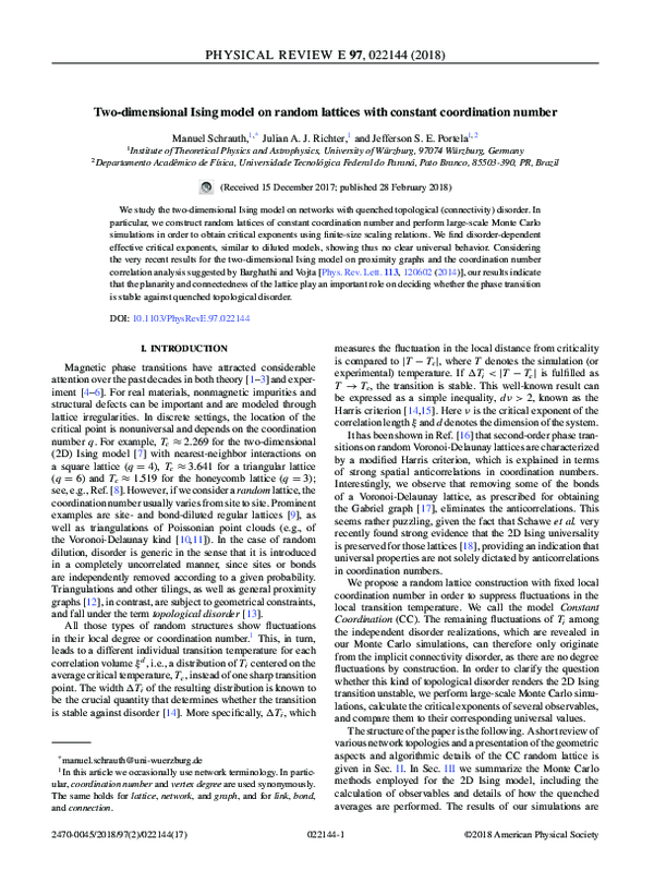 (PDF) Two-dimensional Ising model on random lattices with constant coordination number