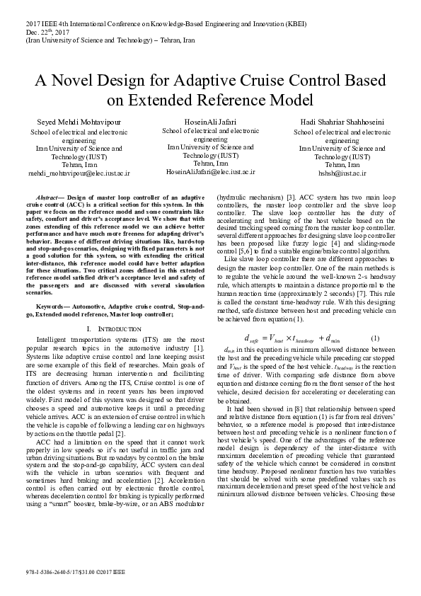 (PDF) A Novel Design for Adaptive Cruise Control Based on Extended ...