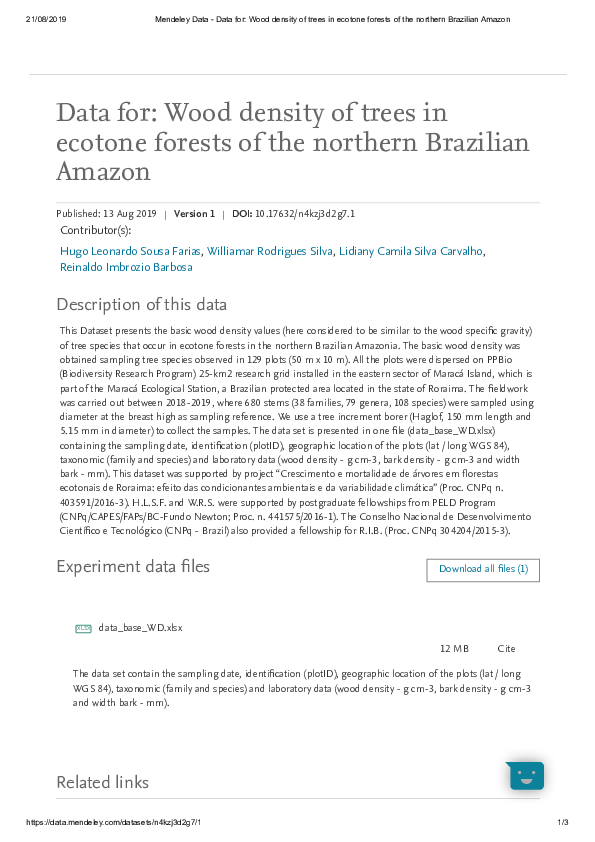 (PDF) Data for: Wood density of trees in ecotone forests of the ...
