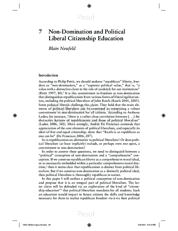 (PDF) Non-Domination and Political Liberal Citizenship Education