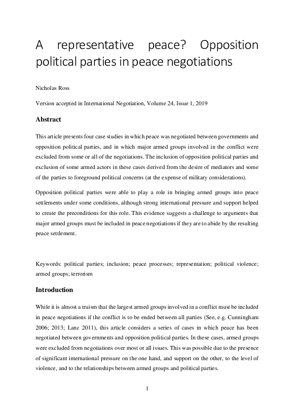 (PDF) A Representative Peace? Opposition Political Parties in Peace ...