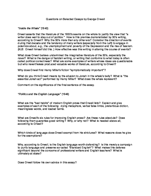 (PDF) Questions on Selected Essays by George Orwell