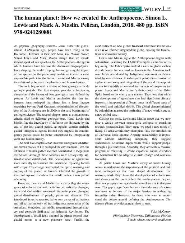 (PDF) Human Planet: How We Created the Anthropocene by Simon L. Lewis ...