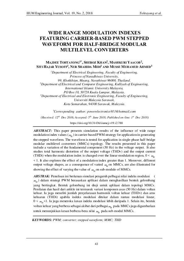 (PDF) WIDE RANGE MODULATION INDEXES FEATURING CARRIER-BASED PWM STEPPED ...