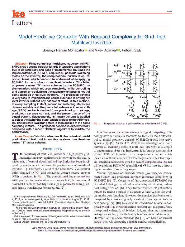 (PDF) Model Predictive Controller with Reduced Complexity for Grid Tied Multilevel Inverters
