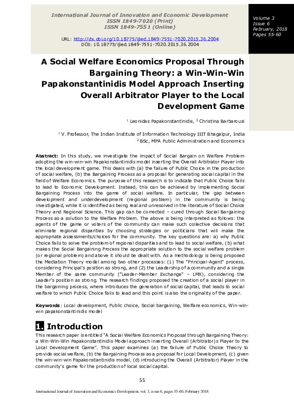 (PDF) A Social Welfare Economics Proposal Through Bargaining Theory: a ...