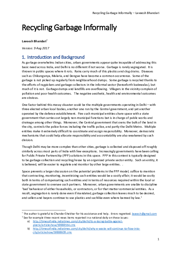 (PDF) Recycling Garbage Informally