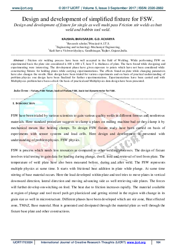 (PDF) Design and development of simplified fixture for FSW. /Design and ...
