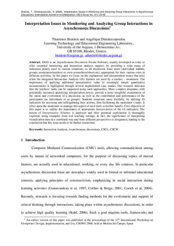 (PDF) Interpretation issues in monitoring and analyzing group interactions in asynchronous ...