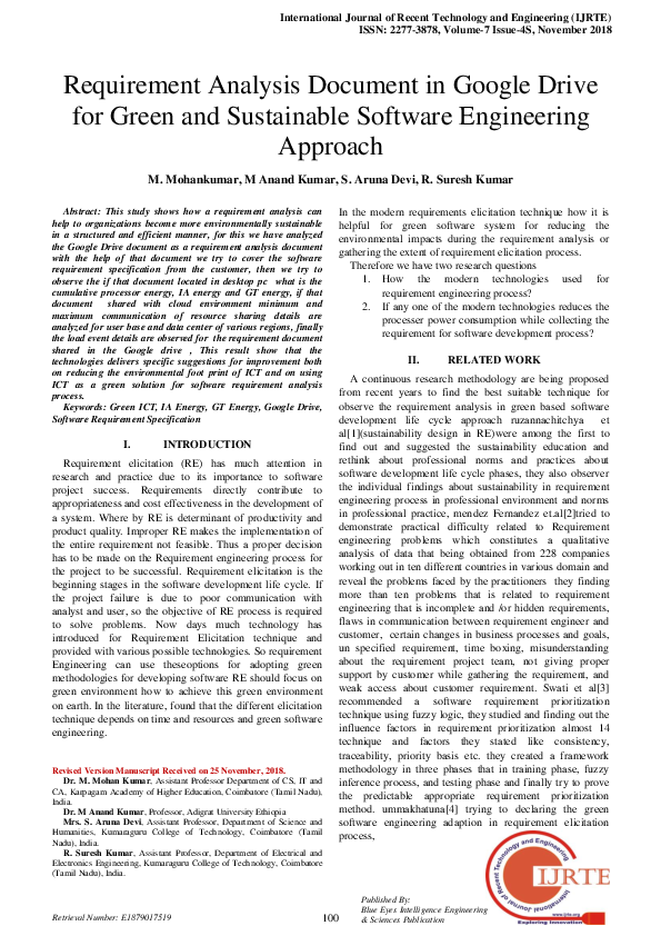 (PDF) Requirement Analysis Document in Google Drive for Green and ...