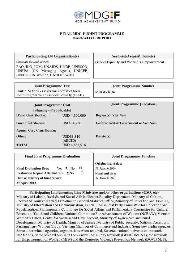 (PDF) FINAL MDG-F JOINT PROGRAMME NARRATIVE REPORT Participating UN ...