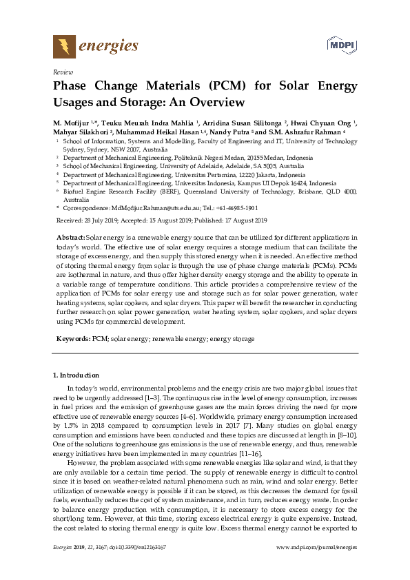 (PDF) Phase Change Materials (PCM) for Solar Energy Usages and Storage ...