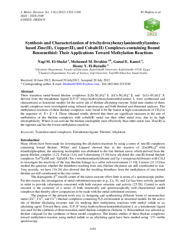 (PDF) Synthesis and Characterization of tris (hydroxybenzylaminoethyl) amine-based Zinc (II ...