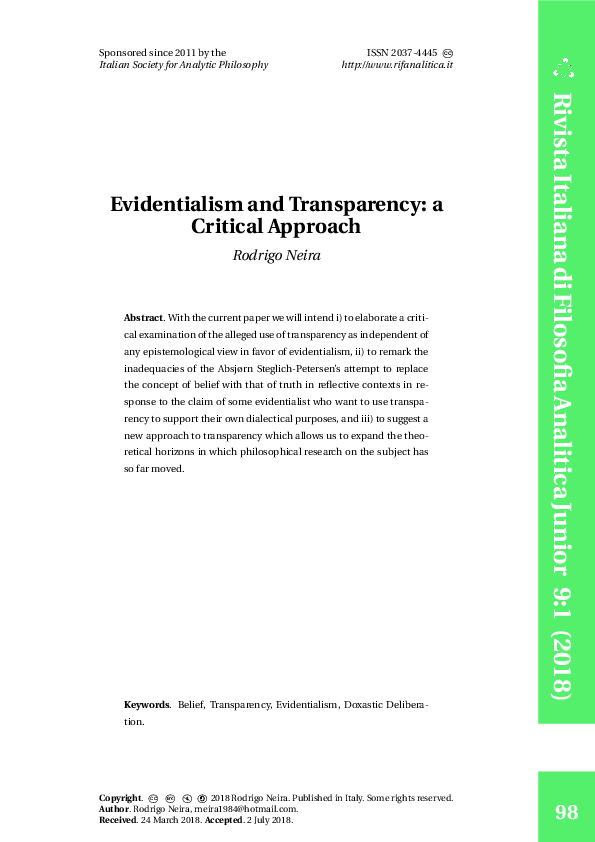 (PDF) Evidentialism and Transparency: a Critical Approach