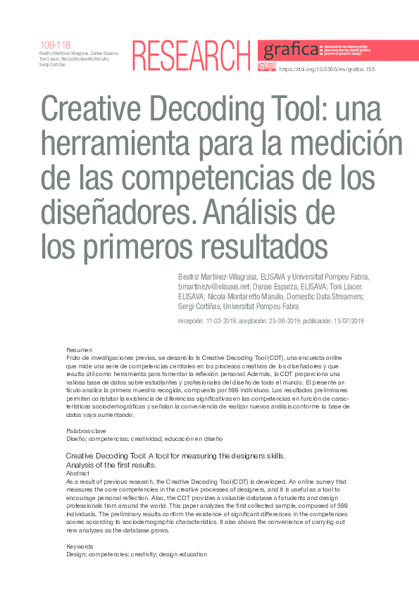 (PDF) Creative Decoding Tool: A tool for measuring the designers skills. Analysis of the first ...