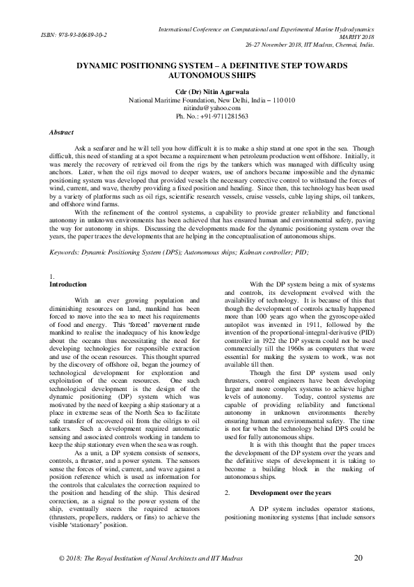 (PDF) DYNAMIC POSITIONING SYSTEM -A DEFINITIVE STEP TOWARDS AUTONOMOUS ...