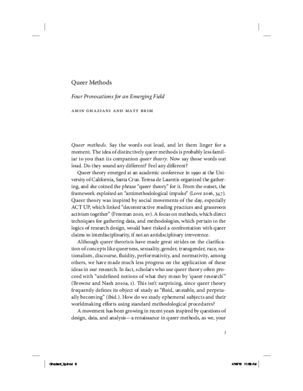 (PDF) Queer Methods: Four Provocations for an Emerging Field