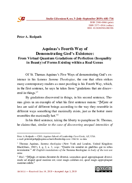 (PDF) Aquinas’s Fourth Way of Demonstrating God’s Existence: From ...