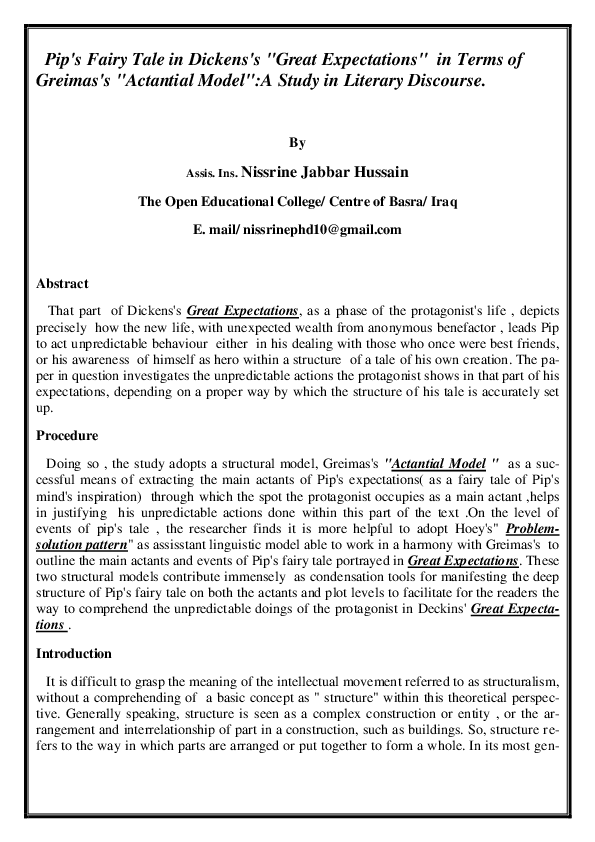 (PDF) Pip's Fairy Tale in Dickens's "Great Expectations" in Terms of ...