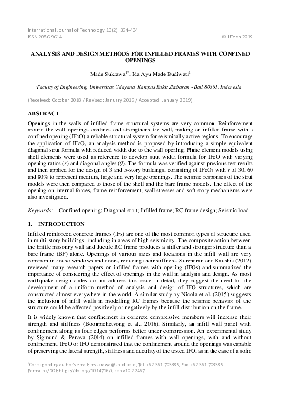ANALYSIS AND DESIGN METHODS FOR INFILLED FRAMES WITH CONFINED OPENINGS