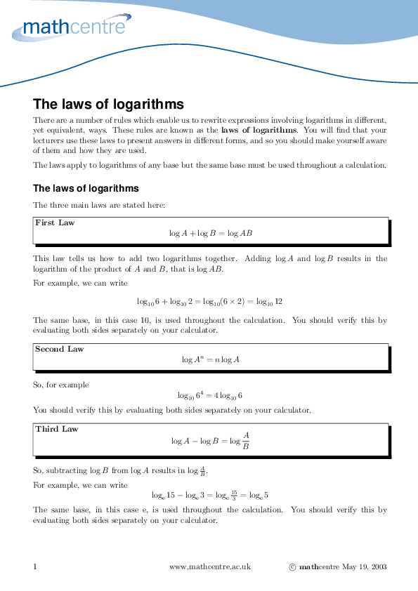 (PDF) The laws of logarithms